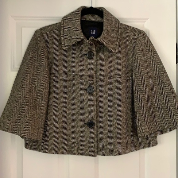 GAP | Jackets & Coats | Gap Black Cream Tweed Herringbone Cropped Jacket | Poshmark